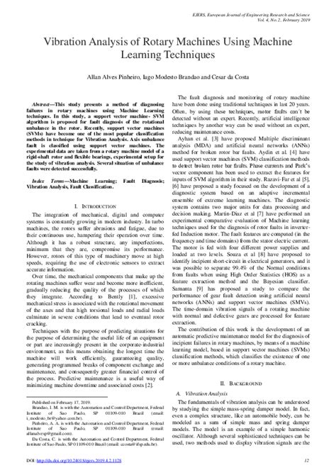 Pdf Vibration Analysis In Turbomachines Using Machine Learning Techniques