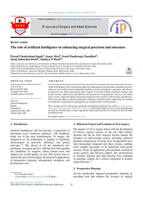 Pdf The Role Of Artificial Intelligence In Enhancing Surgical Precision And Outcomes