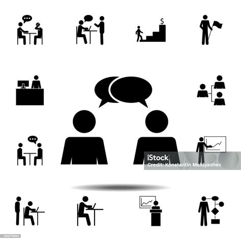 두 사람이 말하는 대화 아이콘 Ui 및 Ux 웹 사이트 또는 모바일 응용 프로그램에 대해 설정 된 사람 아이콘의 간단한 문양