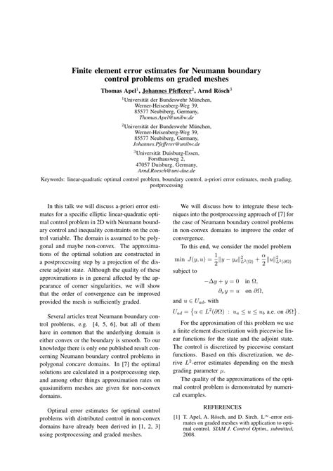 Pdf Finite Element Error Estimates For Neumann Boundary Control Problems On Graded Meshes