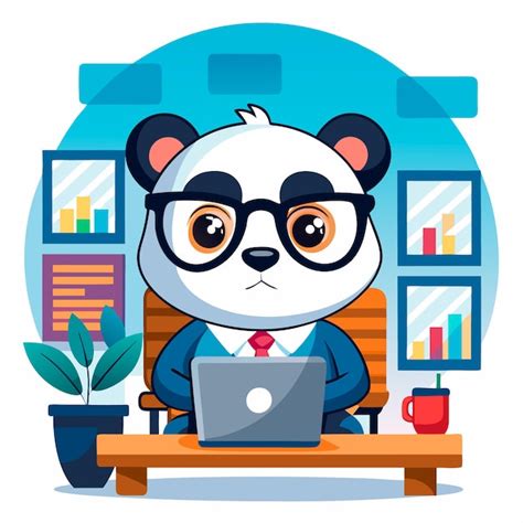 A Cartoon Drawing Of A Panda Bear With Glasses And A Laptop Premium Ai Generated Vector