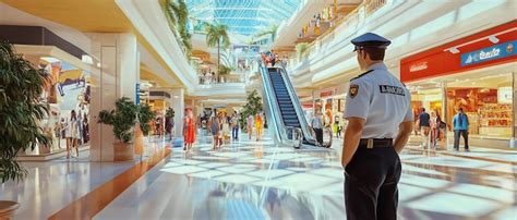 Mall Security Guard On Duty In Busy Shopping Center Premium Ai
