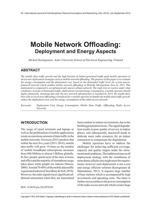 PDF Mobile Network Offloading Deployment And Energy Aspects