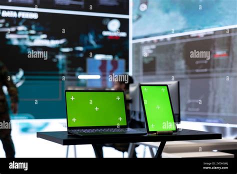 Laptop With Isolated Copy Space Screen Running In Control Tower Space