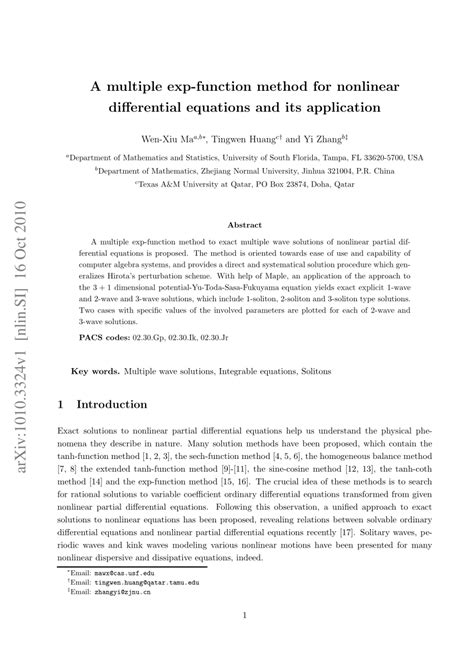 pdf a multiple exp function method for nonlinear differential