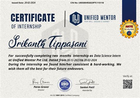 Datascience Internshipcomplete Dataanalysis Careerjourney Srikanth Tippasani