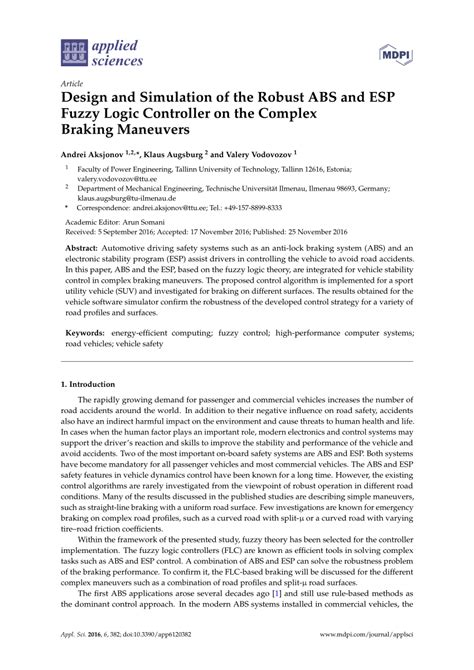 Pdf Design And Simulation Of The Robust Abs And Esp Fuzzy Logic