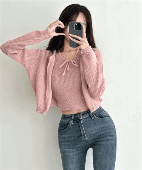 [여리 한 스푼] 홀터넥 나시 가디건 세트 투피스 에이블리