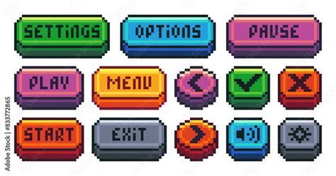 Interface Menu Pixel Buttons Retro Video Game Ui Navigation Panel 8