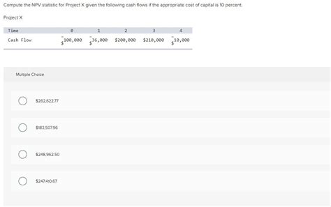 Solved Compute The NPV Statistic For Project X Given The Chegg Com