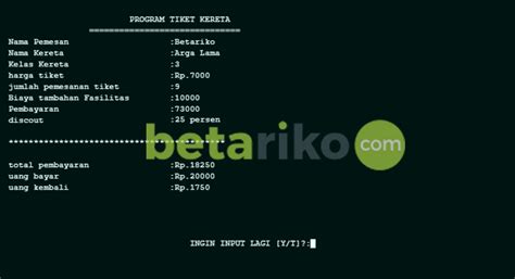 tugas dasar pemrograman buatlah sebuah program tiket kereta api