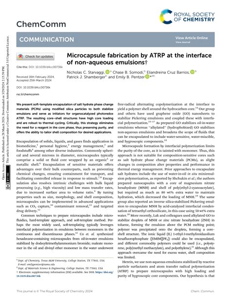 Pdf Microcapsule Fabrication By Atrp At The Interface Of Non Aqueous Emulsions