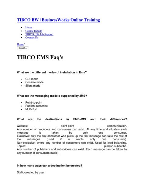 Tibco Ems Faqs Tibco Bw Businessworks Online Training Pdf Load