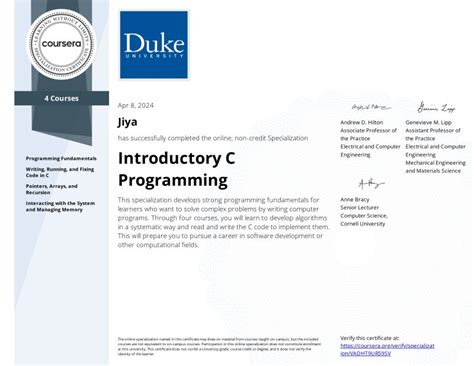 Jiya On Linkedin Cprogramming Coursera Dukeuniversity Certification Chitkarauniversity