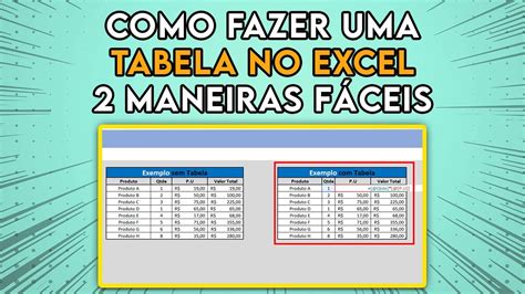 como fazer uma tabela no excel