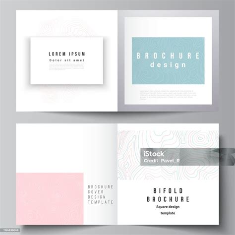 두 개의 커버 템플릿 편집 가능한 레이아웃의 벡터 일러스트 레이 션 정사각형 디자인 폴드 브로셔 잡지 전단지 소책자 지형 윤곽 지도 추상 단색 배경입니다 0명에 대한 스톡