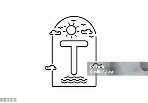 T 초기 이름 디자인과 해변의 라인 아트 일러스트 0명에 대한 스톡 벡터 아트 및 기타 이미지 0명 개념 개념과 주제