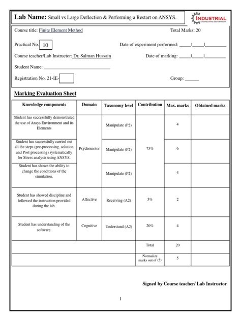 Lab 10 Small Vs Large Deflection And Performing A Restart On Ansys Pdf Nonlinear System