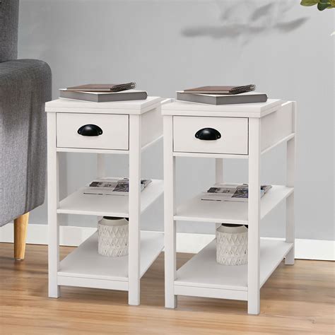 Lark Manor™ Set Of 2 Narrow Side Tables With Drawer And Bottom Divider Flip Design White Wayfair