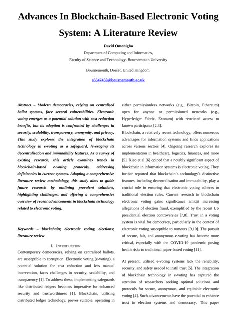 pdf advances in blockchain based electronic voting system a
