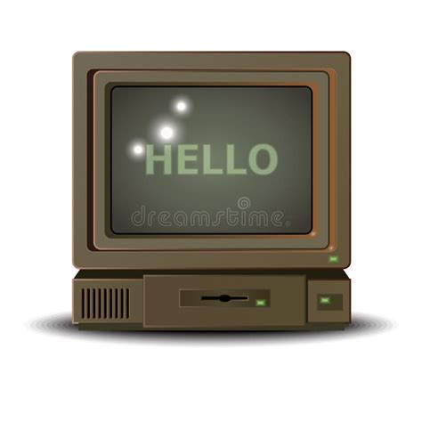old 1980 s crt display vintage pc vector 3d illlustration stock
