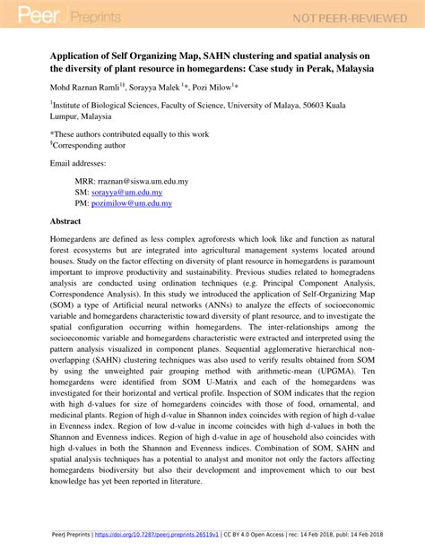Pdf Application Of Self Organizing Map Sahn Clustering And Spatial Analysis On The Diversity