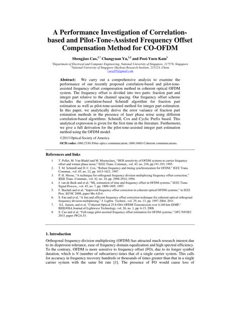 Pdf A Performance Investigation Of Correlation Based And Pilot Tone Assisted Frequency Offset