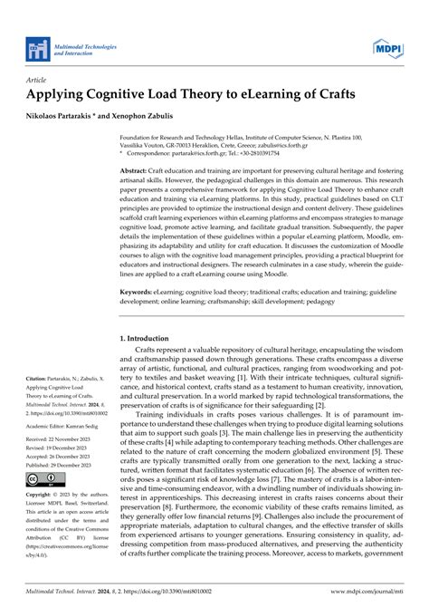 Pdf Applying Cognitive Load Theory To Elearning Of Crafts