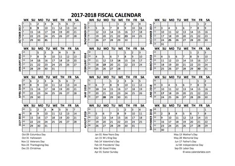 Fiscal Calendar 2017 18 Templates Free Printable Templates