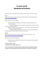 Lab 12 Pre Lab Docx Pdf Pre Lab For Lab 12 Reproduction And Fertilization Submit Your