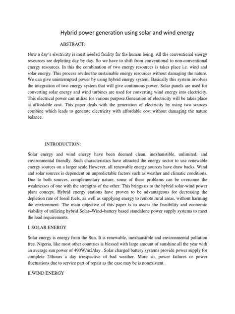 Hybrid Power Generation Using Solar And Wind Energy Pdf Wind Power Power Inverter