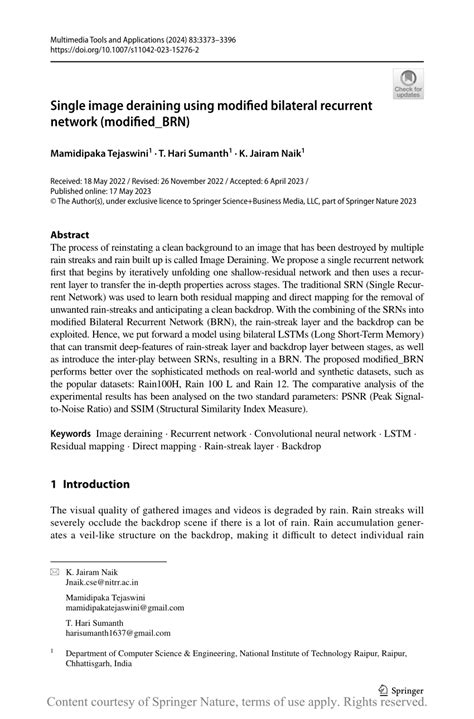 Single Image Deraining Using Modified Bilateral Recurrent Network