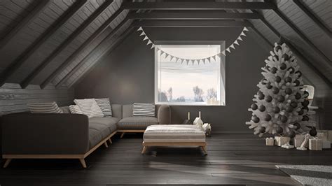 크리스마스 트리 선물 흰색과 회색 스칸디나비아 미니 멀 인테리어 디자인 거실 로프트 12월에 대한 스톡 사진 및 기타 이미지 12월 가정 생활 개념 Istock