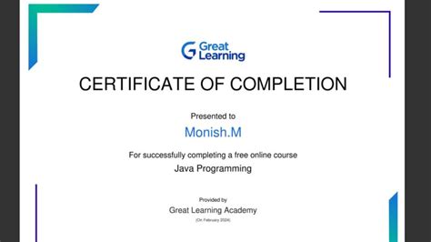I Have Successfully Completed The Java Course In Great Learning