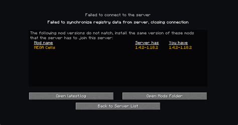 Failed To Synchronize Registery Data From Server But Mods Shown Are