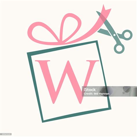 이니셜 W 선물 상자 로고 디자인 컨셉 리본과 가위 기호 제초 및 생일 선물 기호 공휴일에 대한 스톡 벡터 아트 및 기타 이미지 공휴일 기념일 나비매듭 Istock