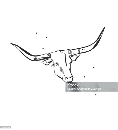 손으로 그린 추상 벡터 그래픽 클립 아트 일러스트 보호 황소 머리 뿔 로고 요소 서양 디자인 개념 보헤미안 야생 서부 현대 미술 카우보이 소녀 현대 그림 여성 로고 카우보이