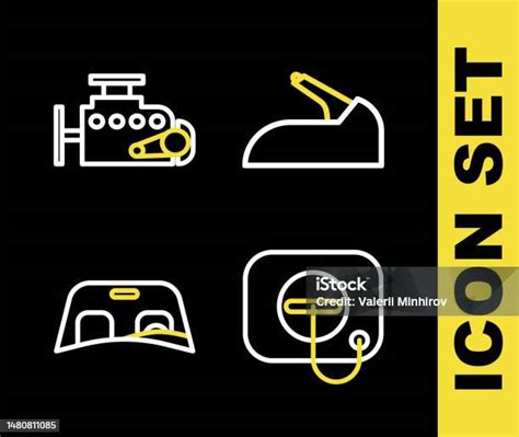 세트 라인 자동차 핸드브레이크 주유소의 오일 주입구 캡 앞유리 및 엔진 아이콘 벡터 가솔린에 대한 스톡 벡터 아트 및 기타 이미지 가솔린 교통수단 금속 Istock