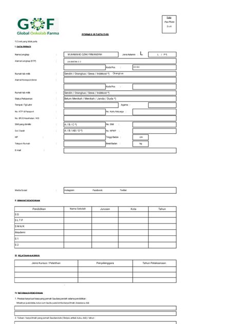 Form Data Diri Pelamar Gof Pdf