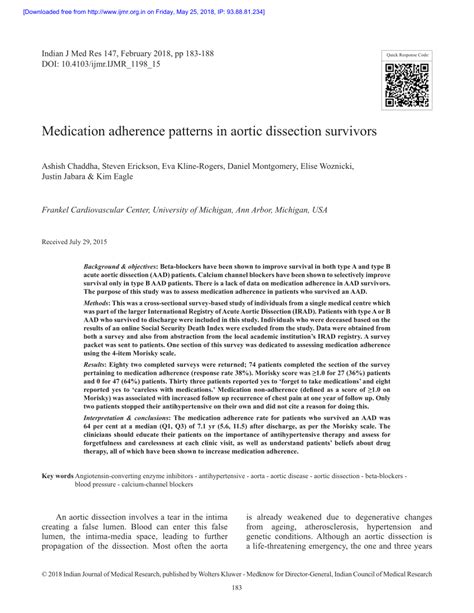 Pdf Medication Adherence Patterns In Aortic Dissection Survivors