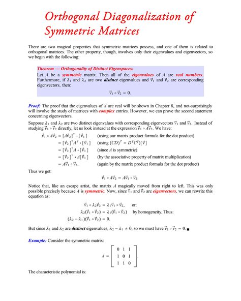 solution orthogonal diagonalization of symmetric matrices and exercises