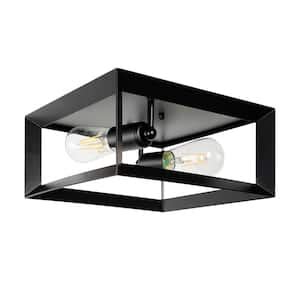 Yansun 115 In 2 Light Matte Black Square Frame Flush Mount Ceiling