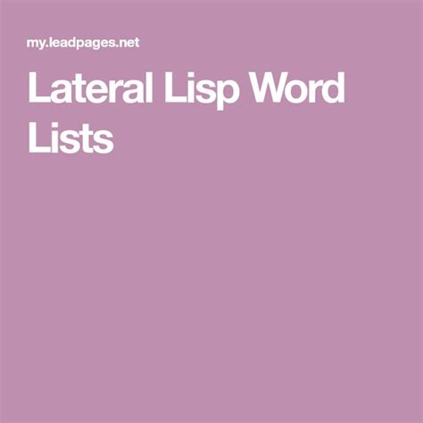 Lateral Lisp Word Lists Word List Words Speech Language Pathologists