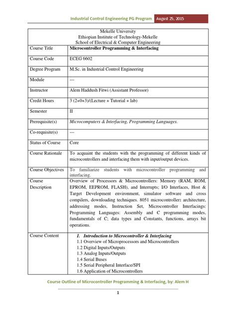 Microcontroller Outline Pdf Microcontroller Electrical Engineering Microcontroller Outline Pdf Microcontroller Electrical Engineering