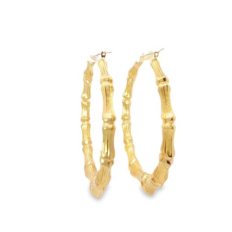 10k Yellow Gold X Extra Large Bamboo Hoop Earrings Manhattan Jewelers