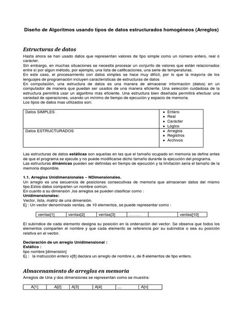 Ejemplos De Arreglos Pdf Estructura De Datos De Matriz Algoritmos