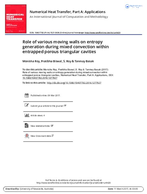 Pdf Role Of Various Moving Walls On Entropy Generation During Mixed Convection Within