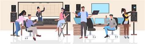 디지털 가제트 소셜 네트워크 통신 전체 길이 수평을 사용하여 녹음 스튜디오 남성 에서 수행 인종 사람들을 혼합 라디오에 대한