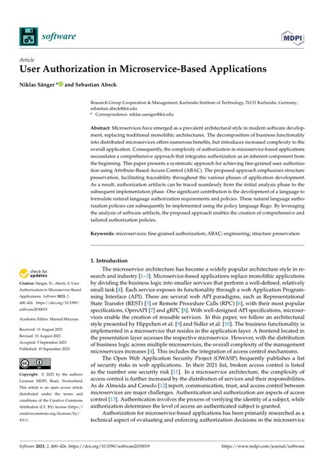 Pdf User Authorization In Microservice Based Applications