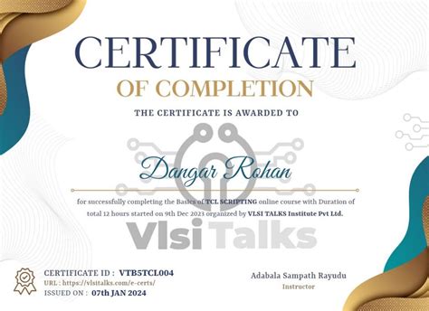 Rohan Dangar On Linkedin I Successfully Completed Tcl Scripting Language Course From Vlsi Talks